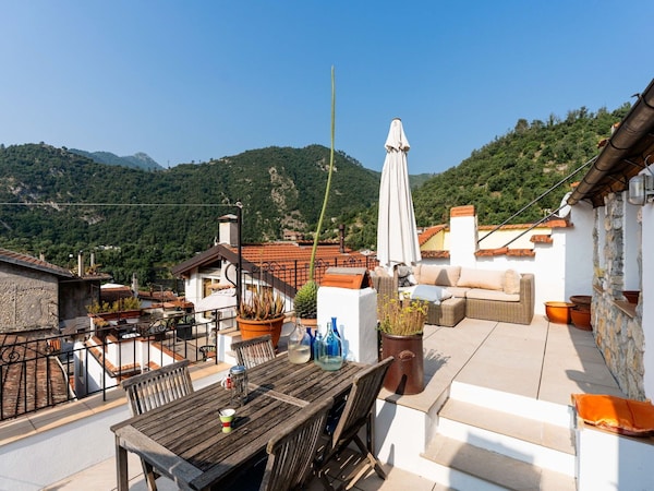 Belle Maison De Vacances Avec Climatisation, Wifi, Terrasse, Animaux Admis, Vue Panoramique, Parking - Sospel
