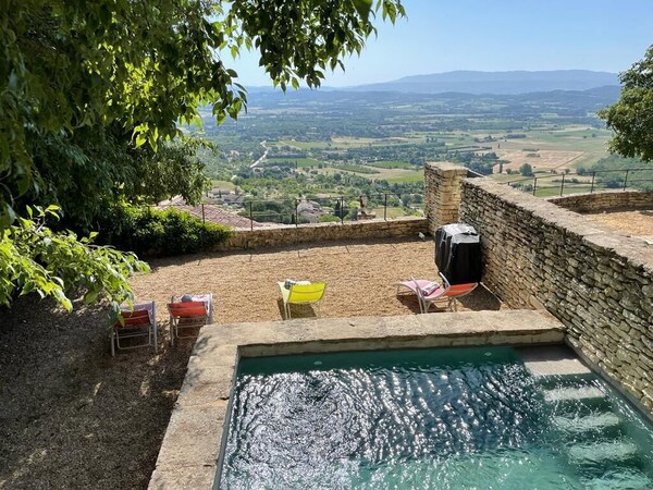 Super Maison De Village De Deux Chambres Avec Vue Panoramique Et Piscine - Gordes